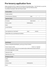 Download Free Pre-Tenancy Application Form | Printable Lease Agreement